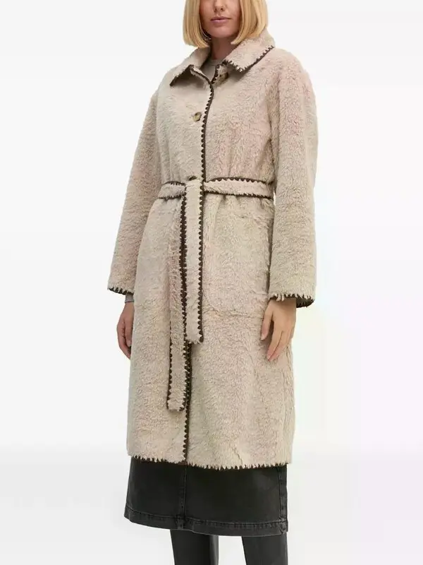 OUI Belted Scalloped Trim Coat