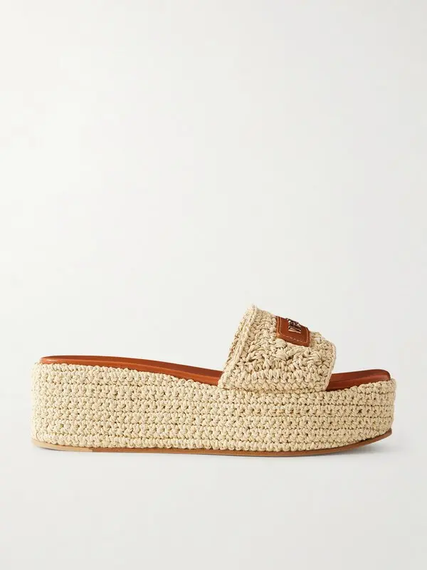Versace Logo-embellished Raffia Platform Slides