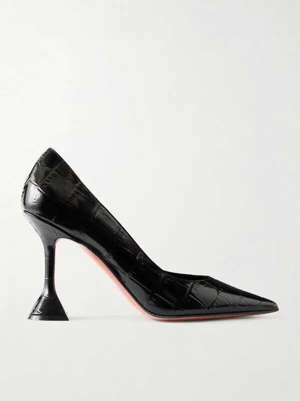 Amina Muaddi Ami Croc-effect Leather Pumps - Black