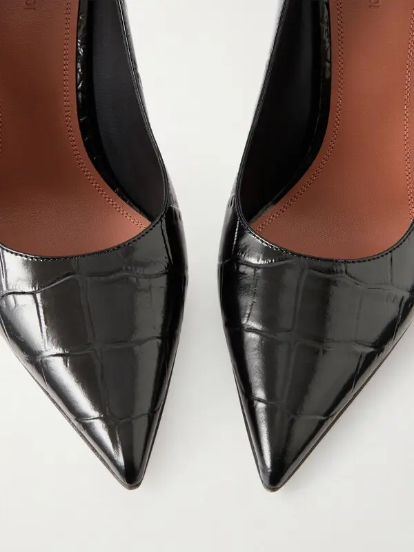 Amina Muaddi Ami Croc-effect Leather Pumps - Black