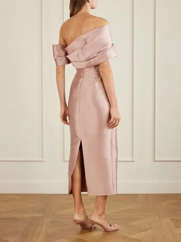 Solace London Mirla Off-the-shoulder Faille Midi Dress