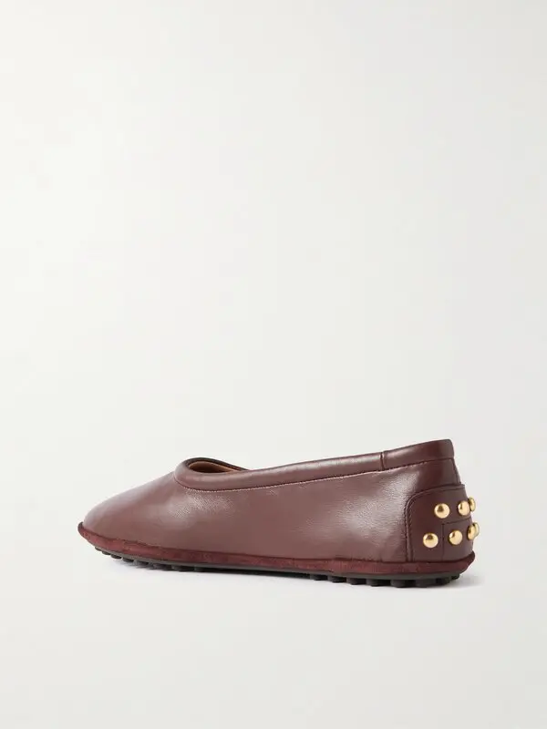 TOD'S Studded Suede-trimmed Glossed-leather Ballet Flats - Brown