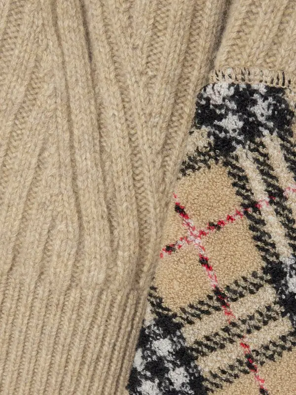Burberry Checked Bouclé-trimmed Ribbed Wool And Cashmere-blend Hoodie