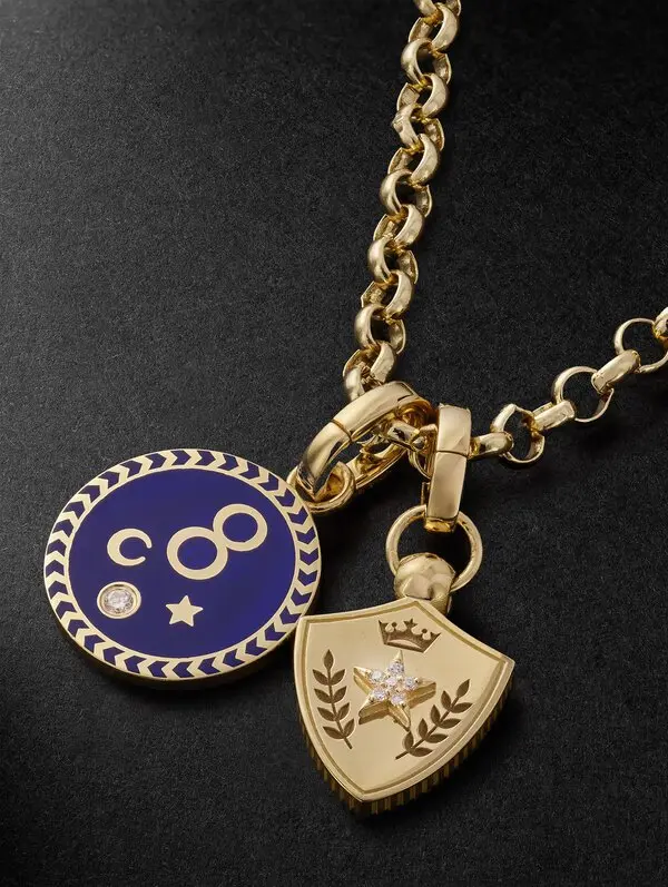 FOUNDRAE Karma Per Aspera Ad Astra Medium 18-karat Enamel And Diamond Necklace