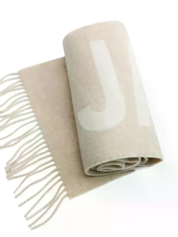 Jacquemus Fringed Logo Scarf - Neutrals