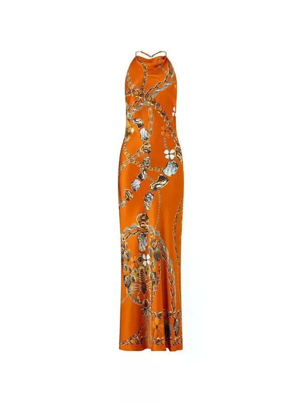 Camilla Halter Chain Slip Dress - Orange