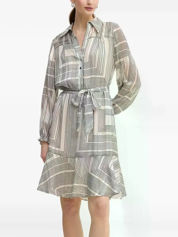 MARC AUREL Geometric Print Belted Shirt Dress
