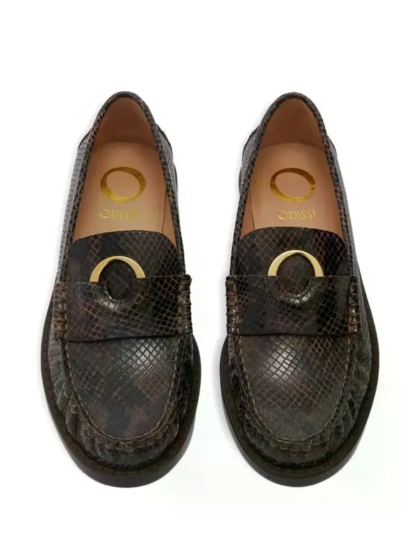 ODISSI Kali Signature Python-effect Leather Loafers - Brown
