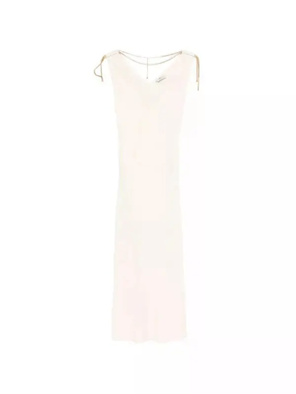 Elisabetta Franchi Knit Dress With Golden Metal Detail - Neutrals