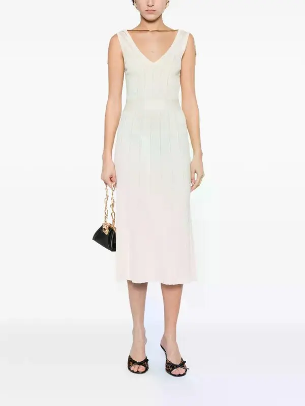 Elisabetta Franchi Knit Dress With Golden Metal Detail - Neutrals