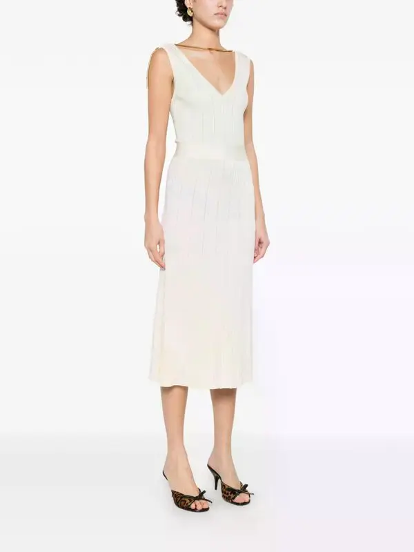 Elisabetta Franchi Knit Dress With Golden Metal Detail - Neutrals