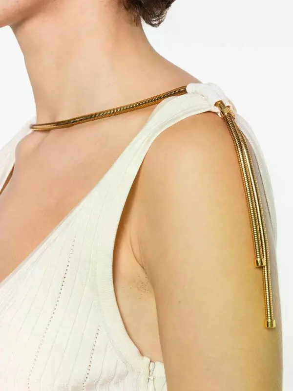 Elisabetta Franchi Knit Dress With Golden Metal Detail - Neutrals