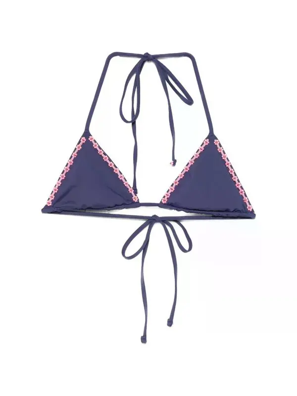 Frankies Bikinis Nick Floral-embellished Triangle Bikini Top - Blue