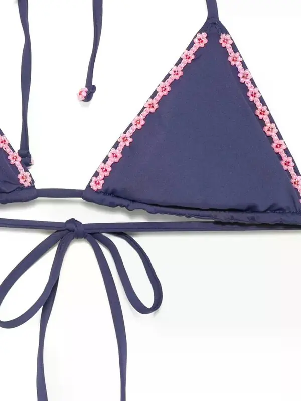 Frankies Bikinis Nick Floral-embellished Triangle Bikini Top - Blue