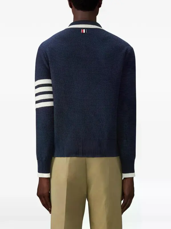 Thom Browne Textured Stitch 4-bar Relaxed Long-sleeve Polo Shirt - Blue