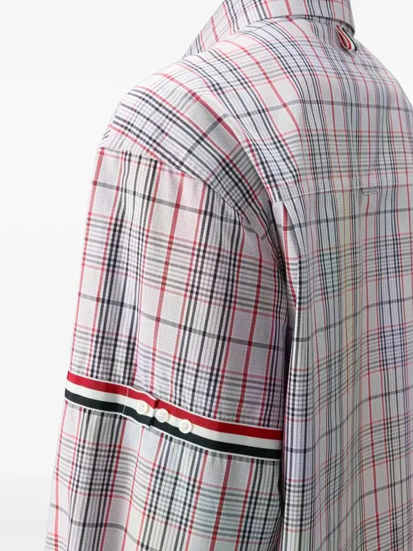 Thom Browne Plaid Check Poplin Armband Oversized Shirt - White