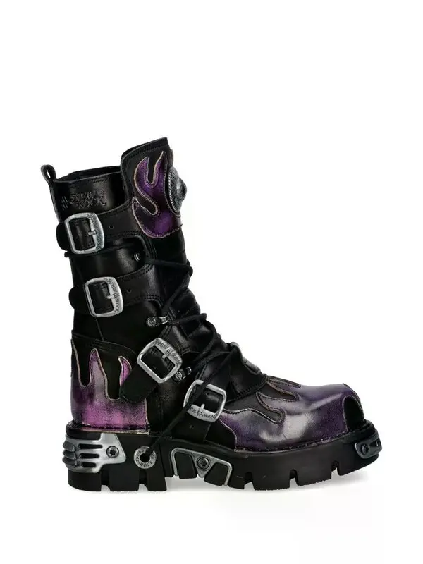 NEW ROCK Flame Design Leather Boots