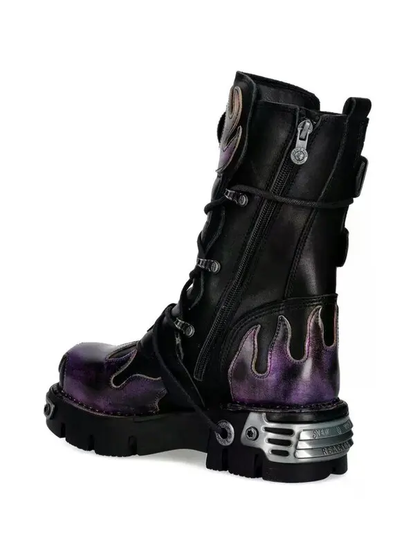NEW ROCK Flame Design Leather Boots