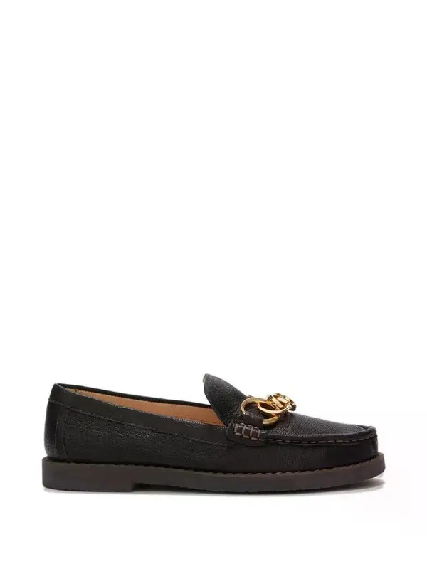 ODISSI Jane Chain Leather Loafers - Black