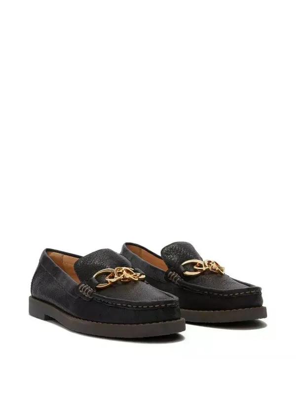 ODISSI Jane Chain Leather Loafers - Black