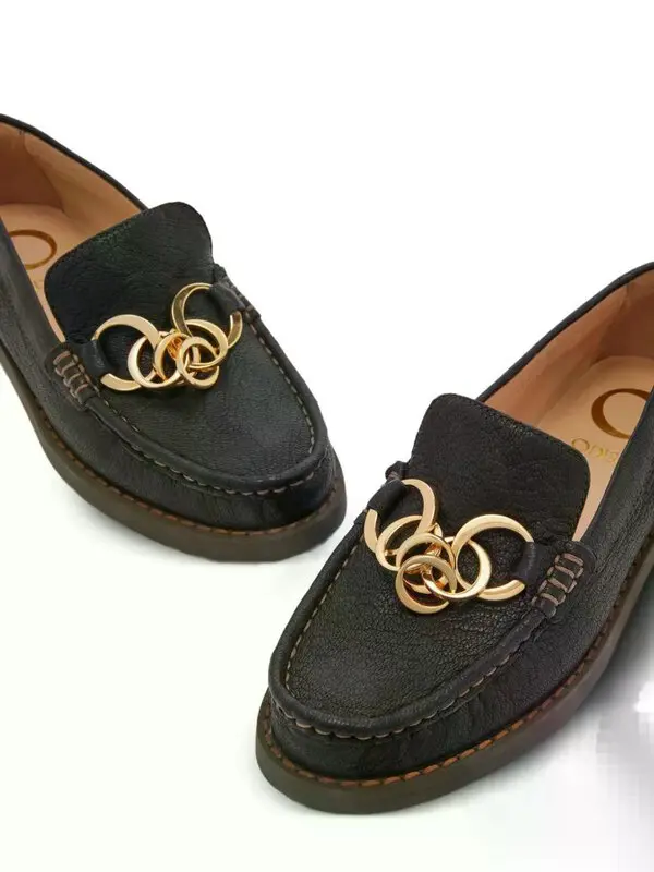 ODISSI Jane Chain Leather Loafers - Black