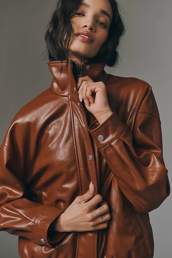 PILCRO Faux-leather Bomber Jacket - Sable