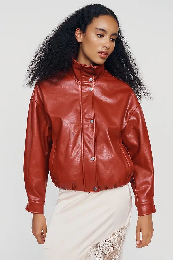 PILCRO Faux-leather Bomber Jacket - Wine