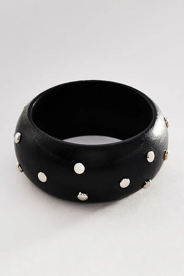 Anthropologie Studded Wood Bangle Bracelet - Black/silver