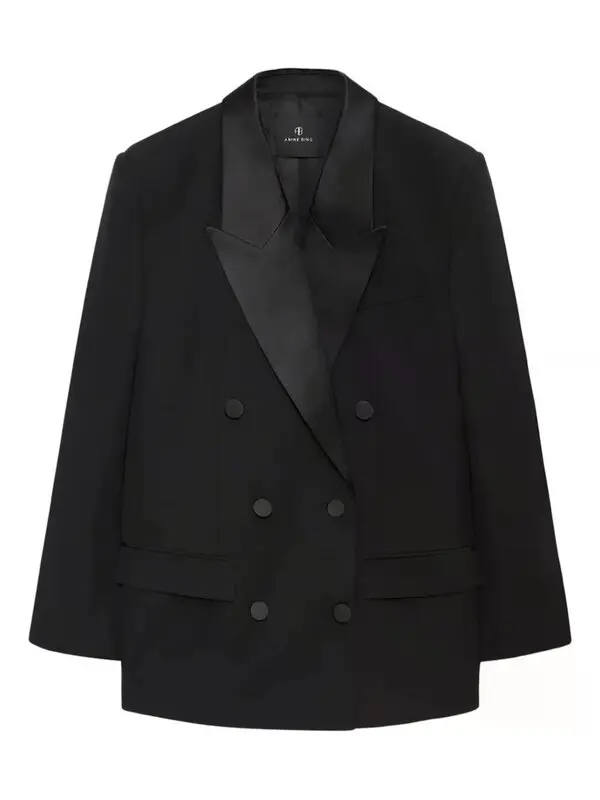 ANINE BING Satin-lapel Double-breasted Blazer