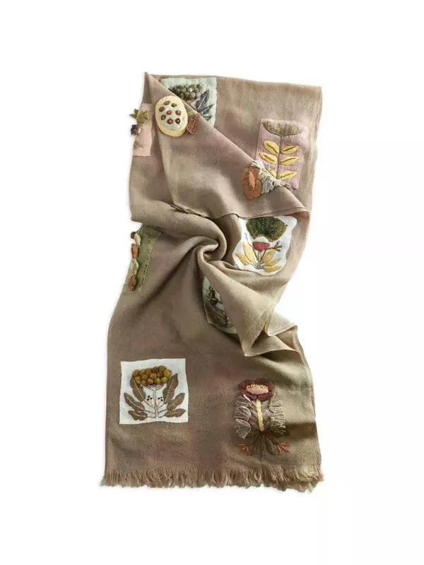SOPHIE DIGARD Embroidered Fringed Scarf - Neutrals
