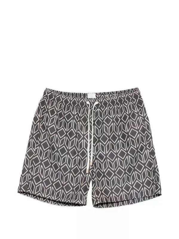 Eleventy Geometric-print Swim Shorts - Grey