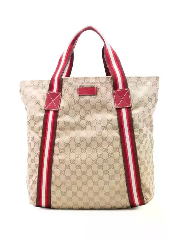 Gucci Gg Canvas Web Tote Bag - Brown