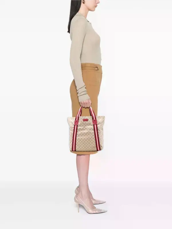 Gucci Gg Canvas Web Tote Bag - Brown
