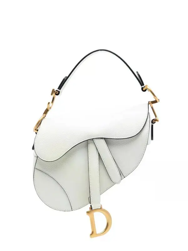 Dior 2020 Mini Grained Calfskin Saddle Bag - White