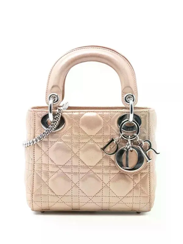 Dior 2015 Mini Iridescent Lambskin Cannage Lady Satchel - Brown