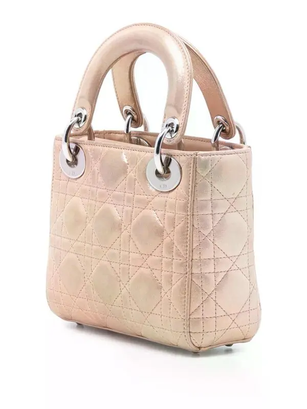 Dior 2015 Mini Iridescent Lambskin Cannage Lady Satchel - Brown
