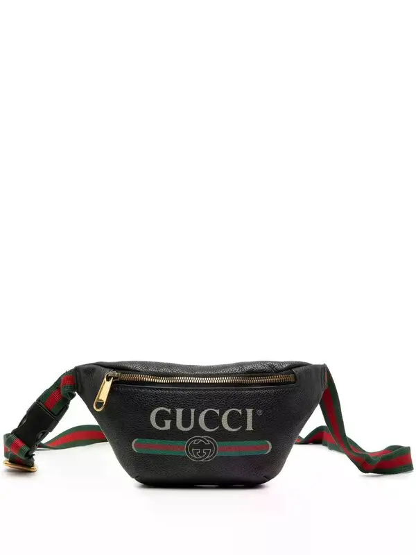 Gucci Small Grained Calfskin Logo Belt Bag - Black