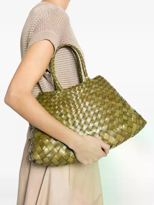 Dragon Diffusion Small Santa Croce Woven Leather Tote Bag - Green