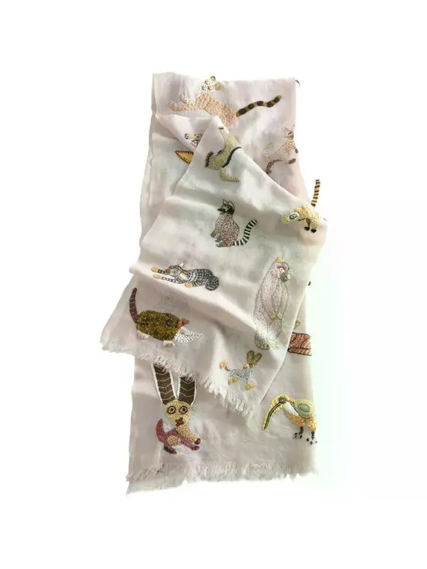 SOPHIE DIGARD Animal-motif Fringed Scarf - Pink