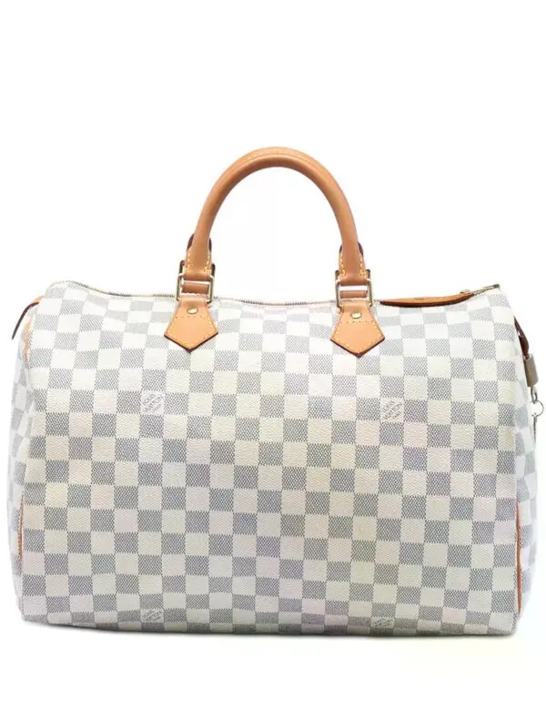 LOUIS VUITTON Damier Azur Speedy 35 Boston Bag - White