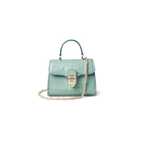 ASPINAL OF LONDON Nano Mayfair® Satchel In Willow Patent Croc Effect - Green