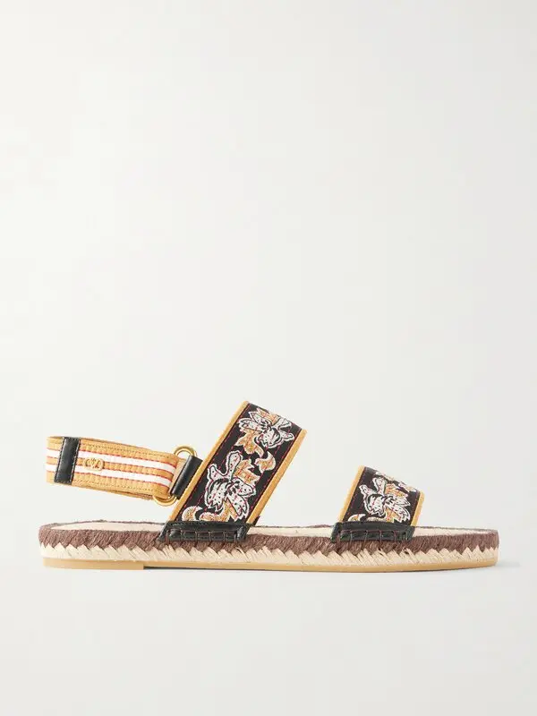 ValentinoGaravani Leather-trimmed Embroidered Canvas Espadrille Sandals - Multi