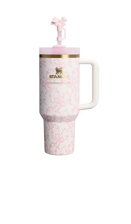 STANLEY X Loveshackfancy The Quencher H2.o Flowstate Tumbler 40oz In Pink - Coquette Bow Chantilly