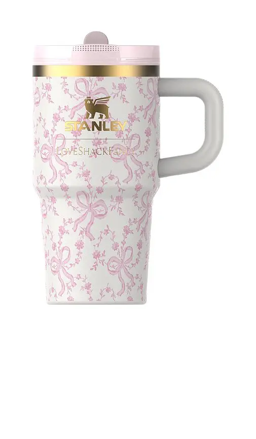 STANLEY X Loveshackfancy The Quencher Protour Flip Straw Tumbler 20oz In Pink - Coquette Bow Chantilly