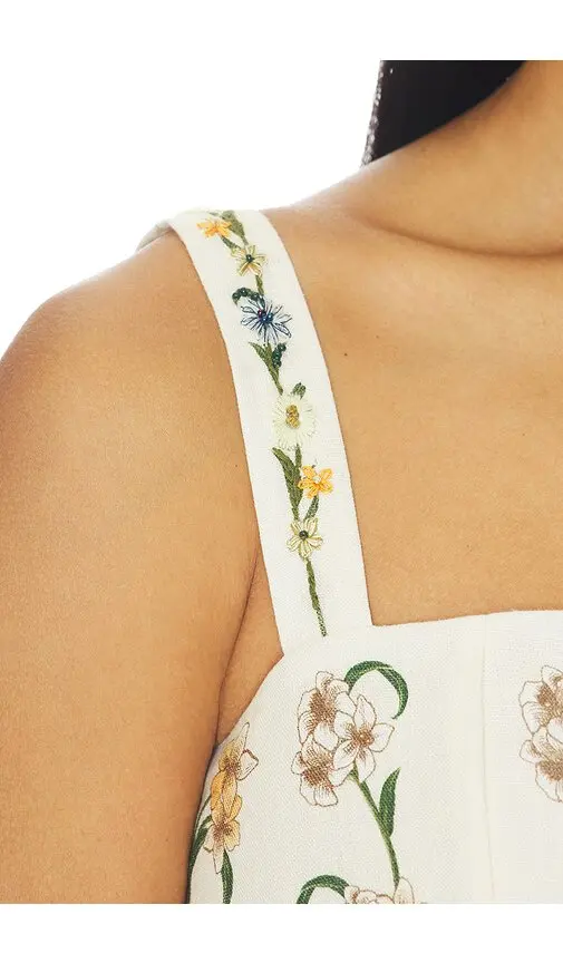 Agua Bendita Linen Mini Dress With Embroidery
