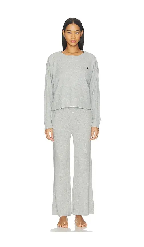 Polo Ralph Lauren Crew Neck Wide Leg Pant Set - Heather Grey