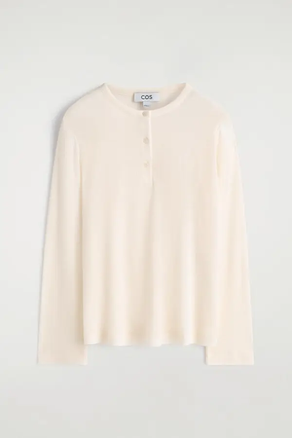 Cos Ribbed Wool Henley Top - White
