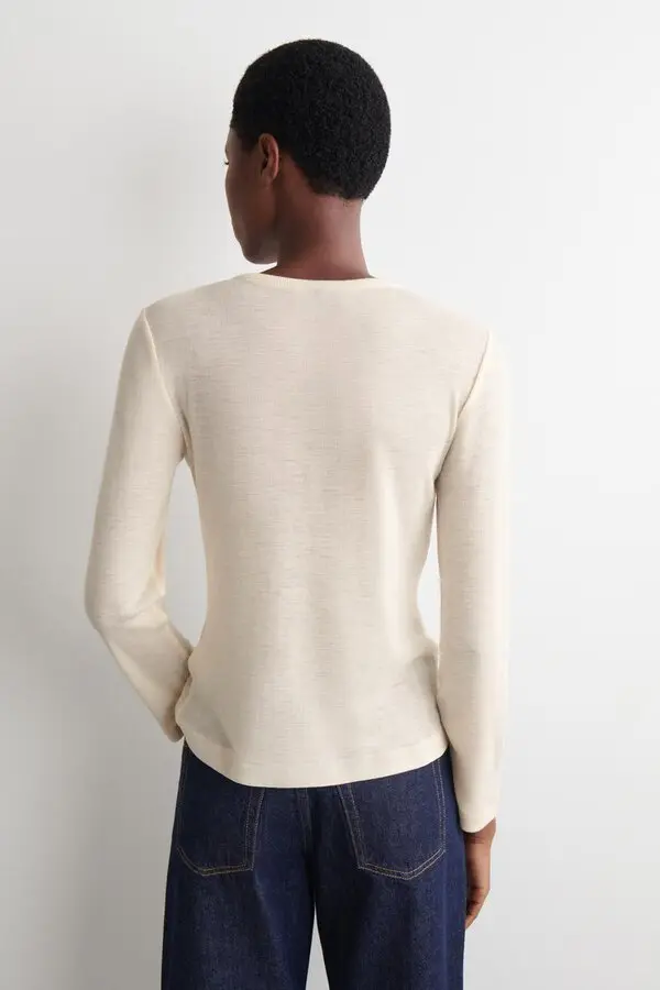 Cos Ribbed Wool Henley Top - White