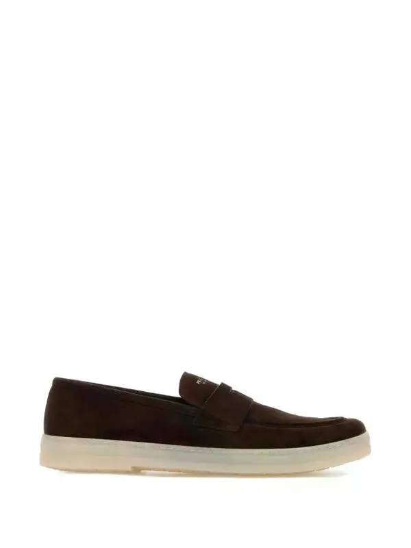 Prada Logo Strap Loafers - Brown