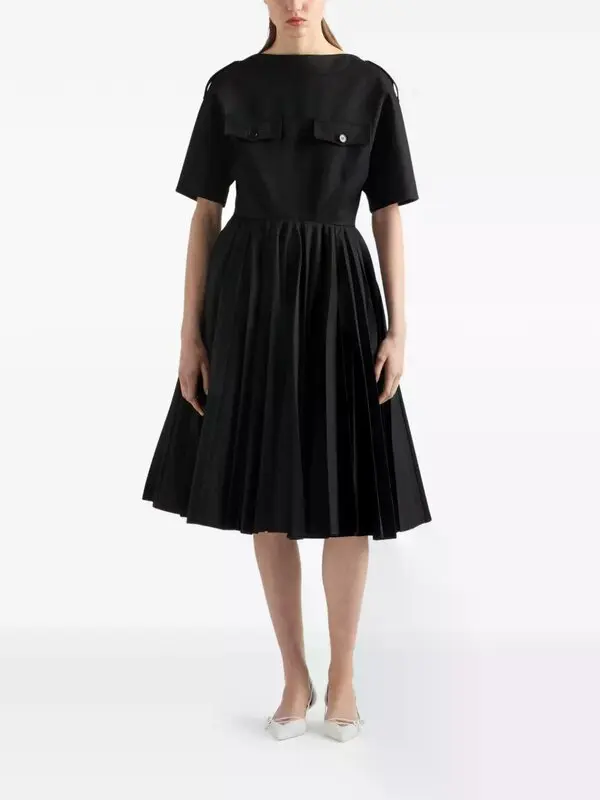 Prada Gabardine Dress With Flared Skirt And Utility Pockets - Black